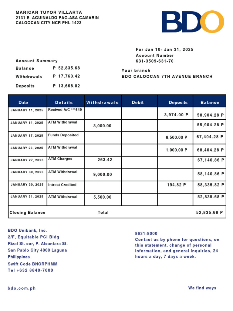 698065326-BDO-Bank-Statement (1) .PDF - 20250208 - 162952 - 0000 | PDF