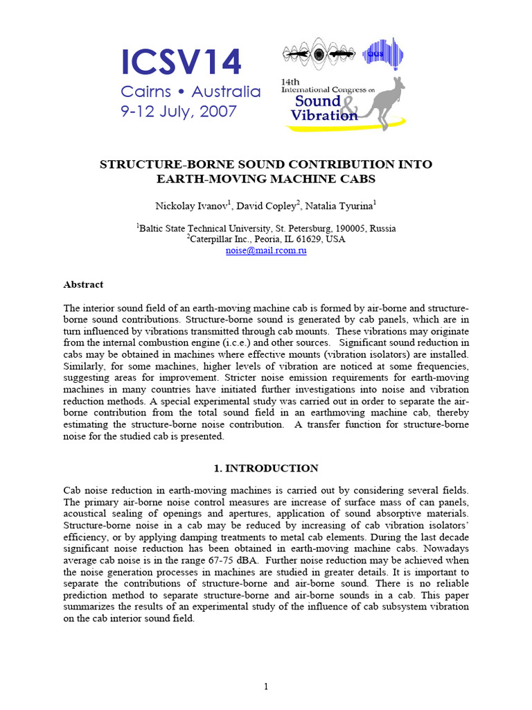 p582 - Structure-Borne Sound Contribution Into Earth-Moving Machine Cabs | PDF | Noise | Acoustics