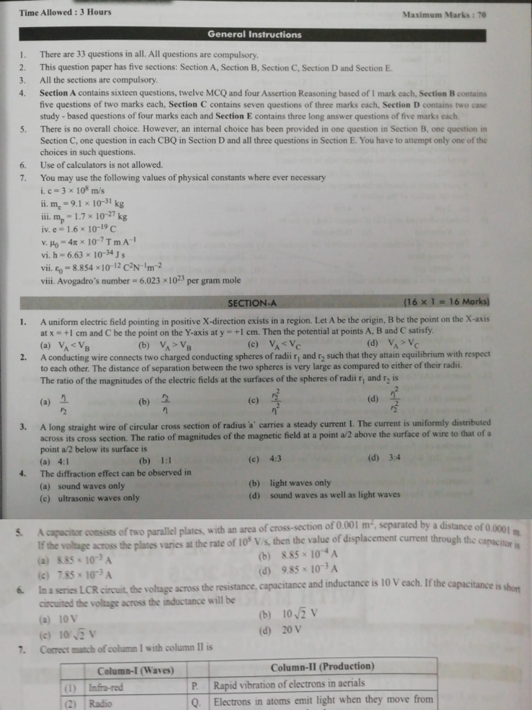 Physics Exam Paper Structure and Guidelines | PDF | Physical Sciences ...