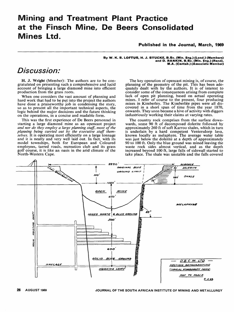 Mining and Treatment Plant Practice at The Finsch Mine, de Beers ...