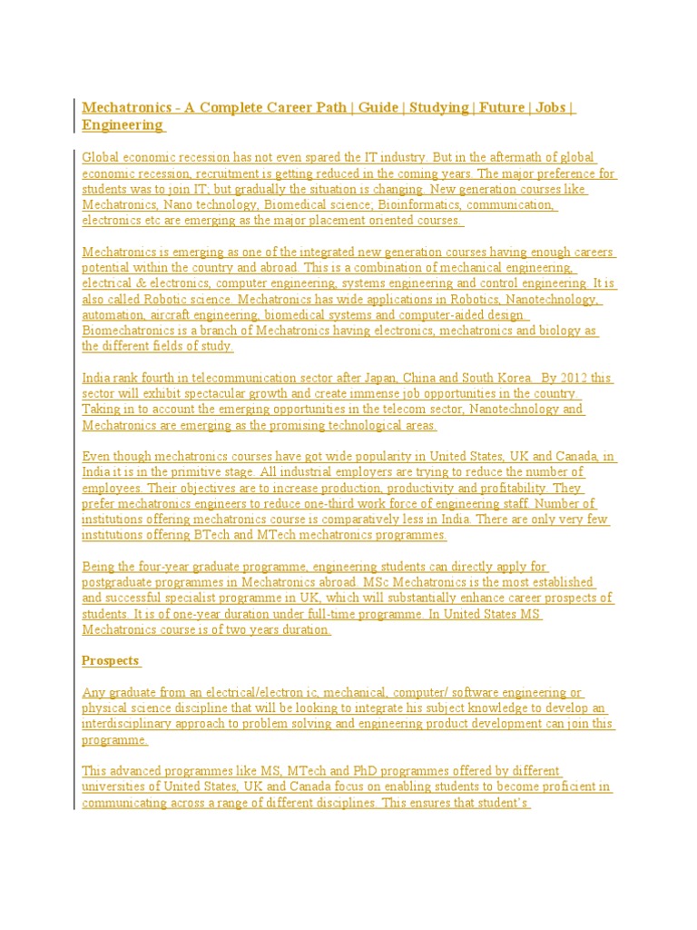 Mechatronics - A Complete Career Path - Guide - Studying - Future ...