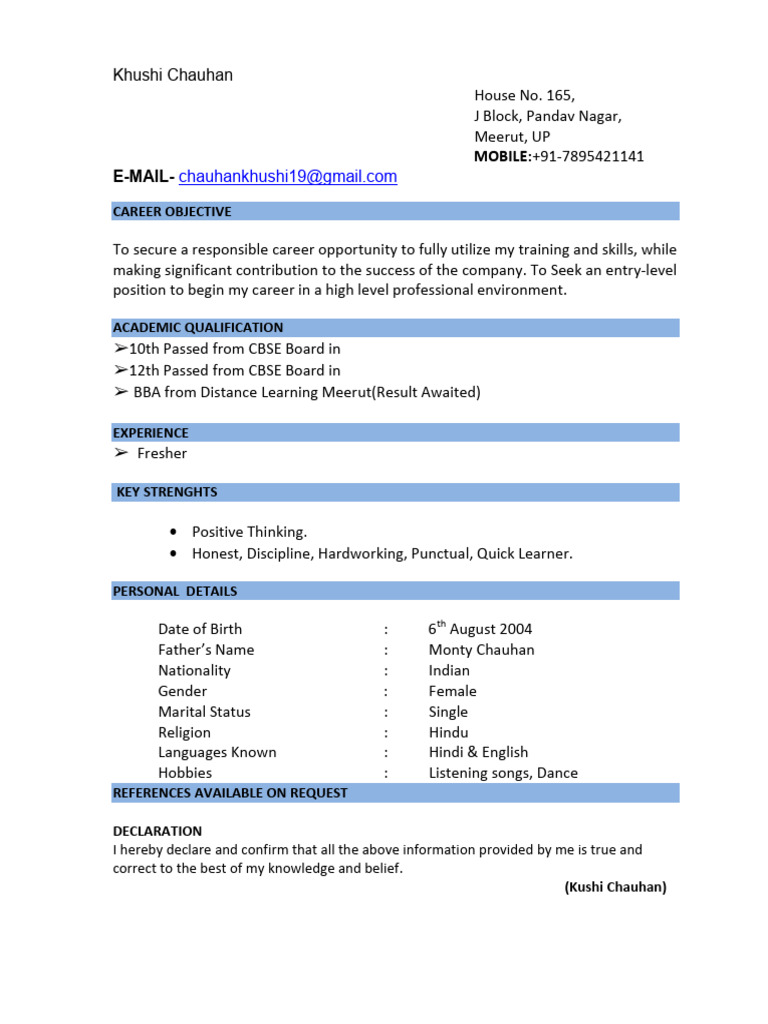 Khushi Chauhan (Resume) | PDF