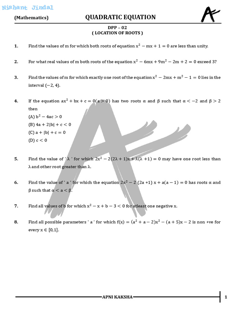 DPP - 02 Quadratic Equation NJ - 247 | PDF