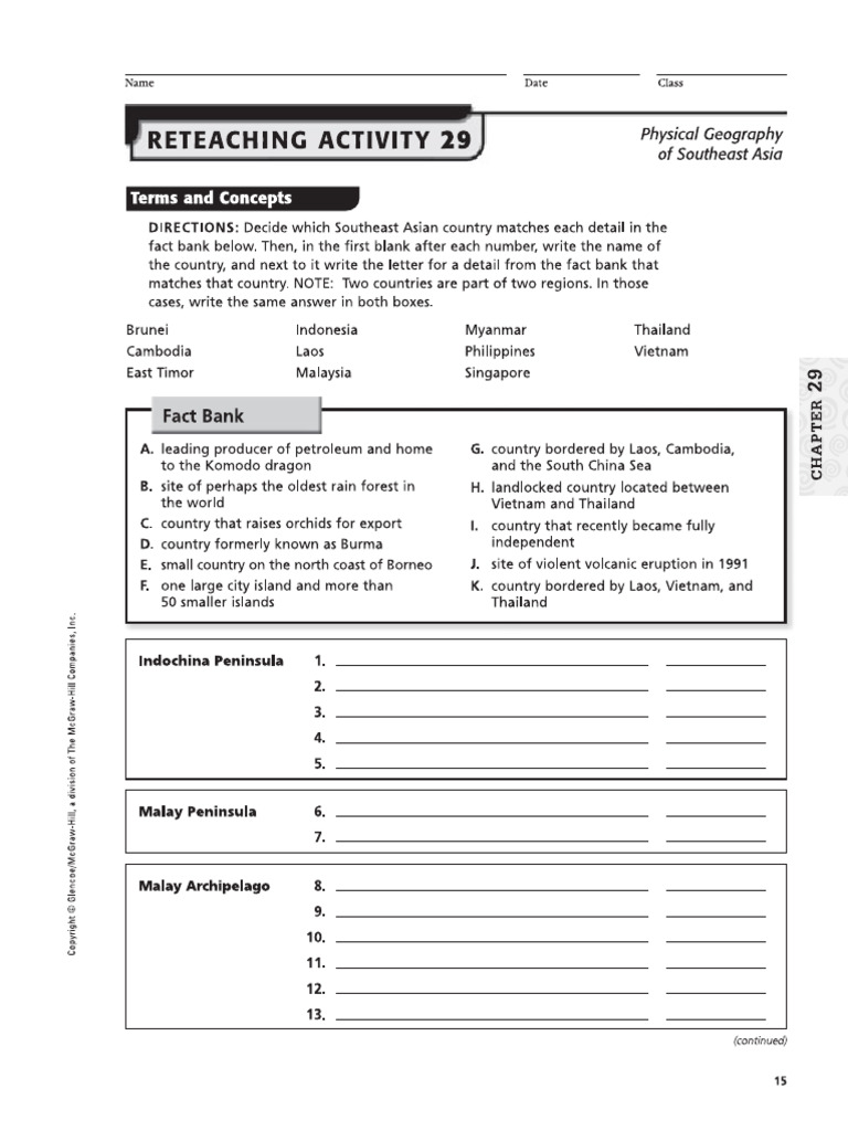 Southeast Asia - Geography - Exercise | PDF