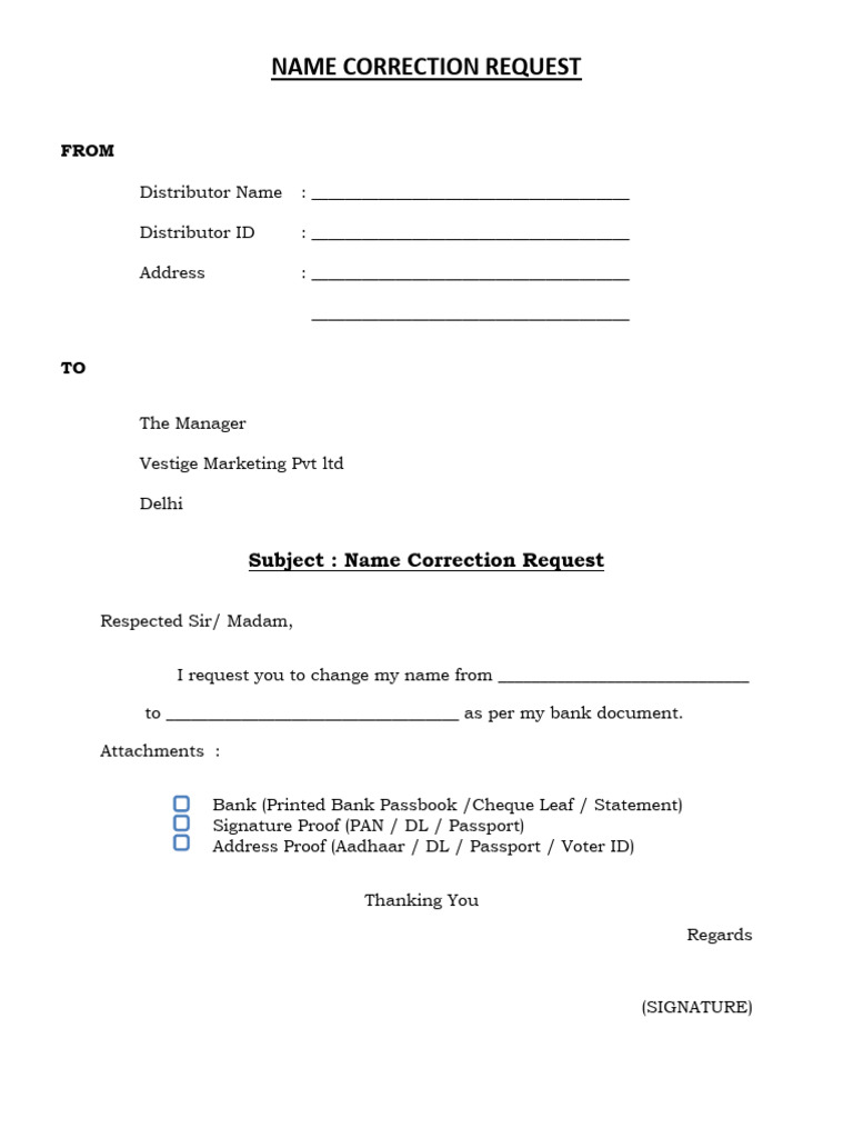 Name Correction Letter | PDF