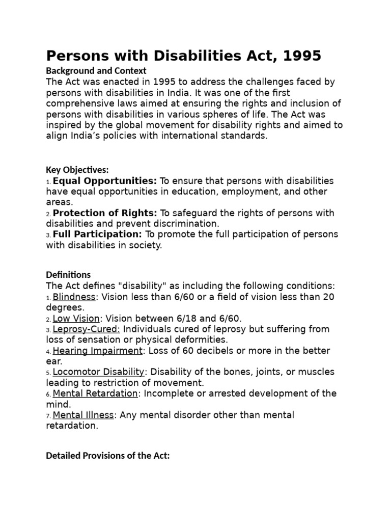 Overview of the 1995 Disability Act | PDF | Disability | Visual Impairment