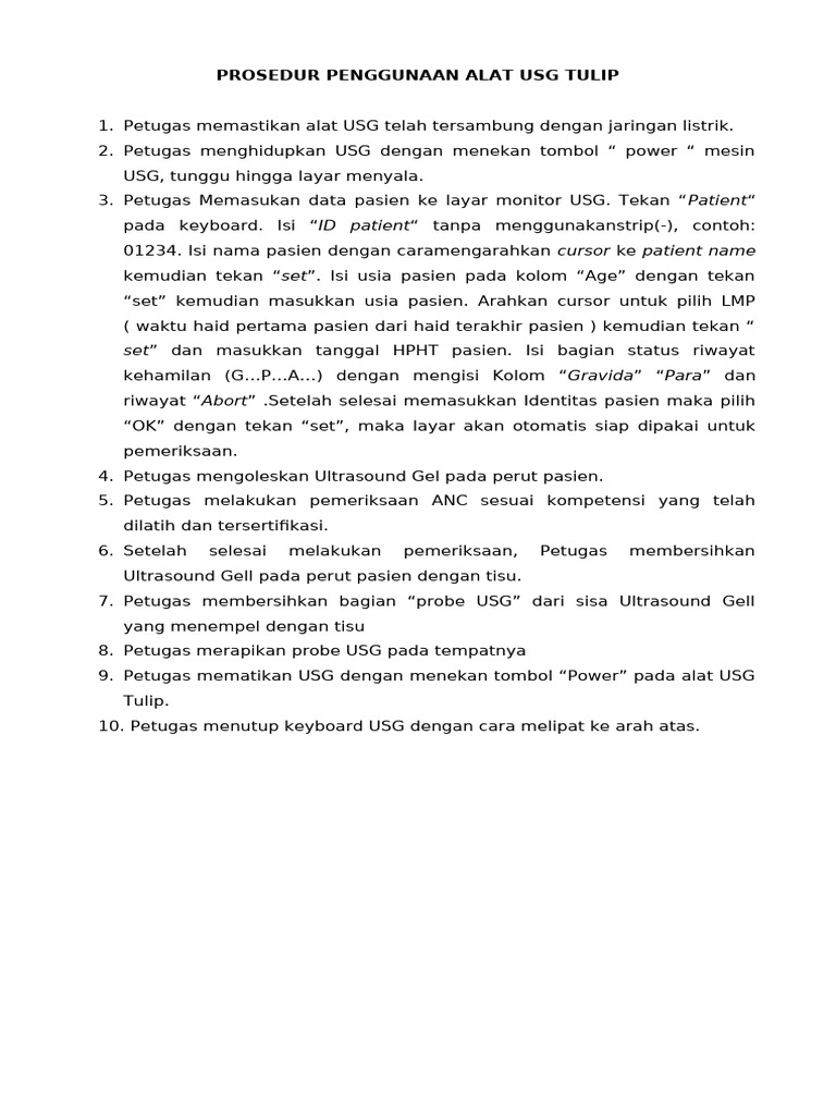 PROSEDUR PENGGUNAAN ALAT USG TULIP Akre | PDF