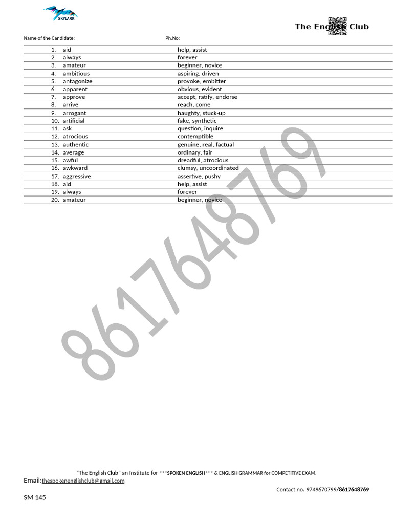 SM 145 Synonyms | PDF