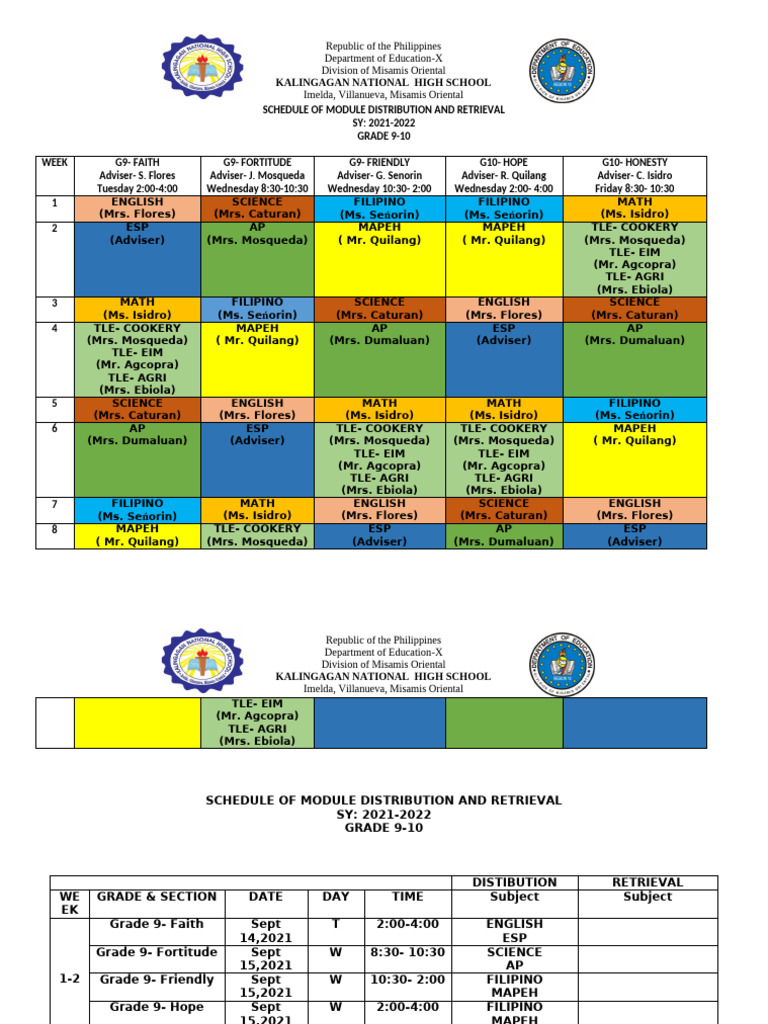 Schedule of Module Distribution and Retrieval | PDF | Public ...