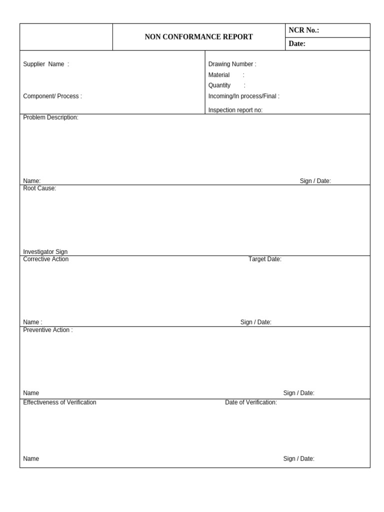 Non Conformance Report Template | PDF