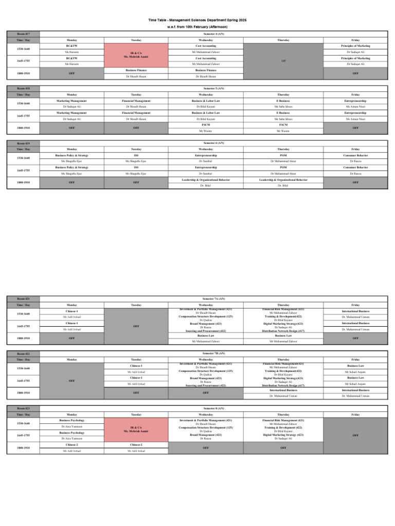 Time Table An MS-Dept Spring 2025 Wef 10th Feb | PDF | Money | Financial Economics