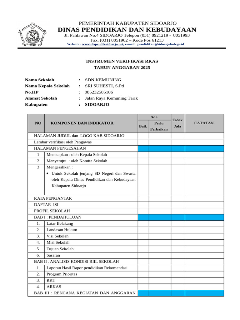 Instrumen Verifikasi RKAS 2024 | PDF