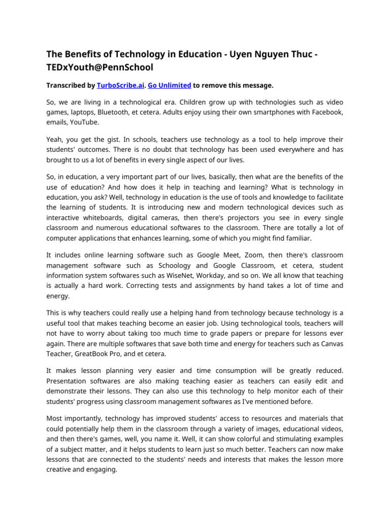 Benefits of Technology in Education | PDF | Teachers | Educational ...