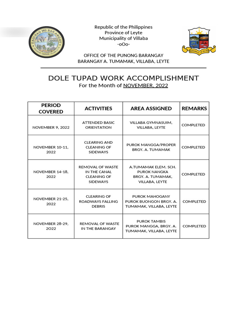 Dole Accomplishment Individual | PDF