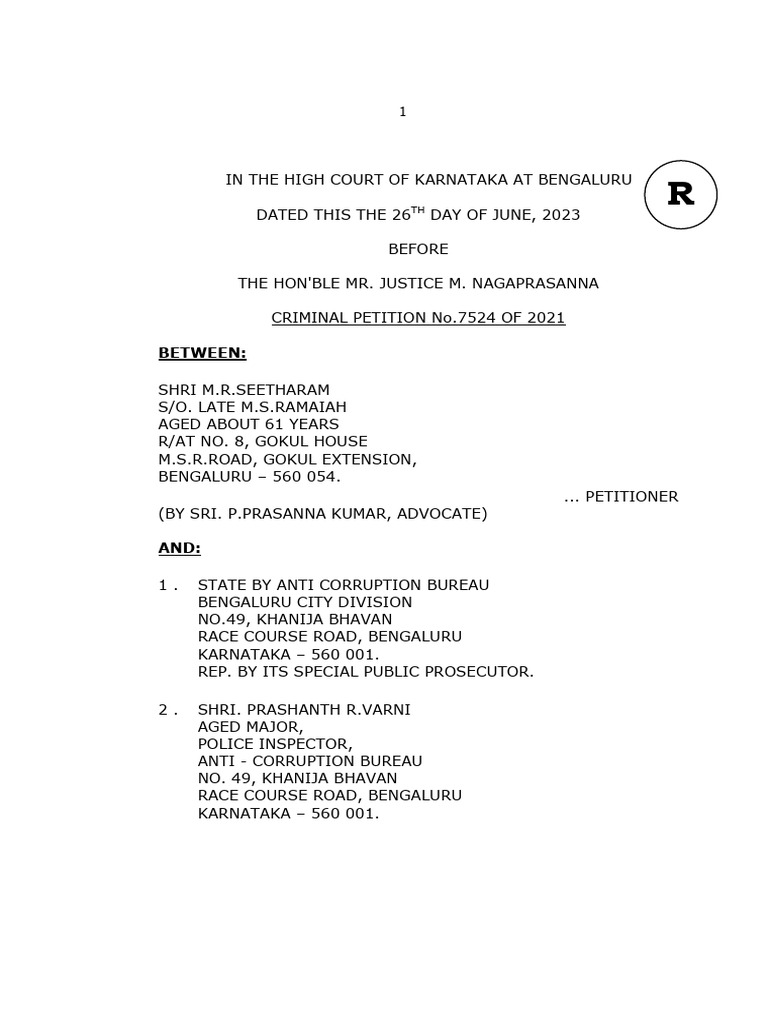 M R Seetharam vs State of Karnataka | PDF | Trials | Public Law