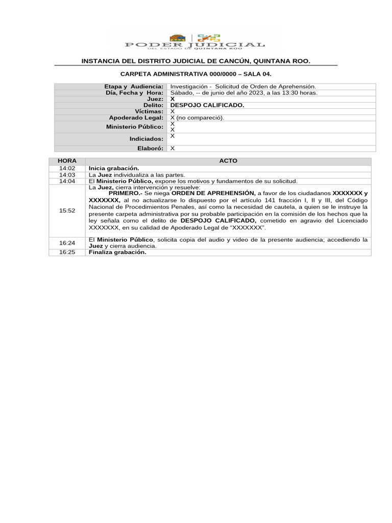 Acta Orden de Aprehension - Negada | PDF