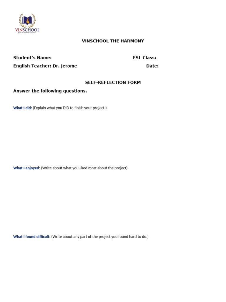 Bản Sao Của SELF-REFLECTION FORM | PDF