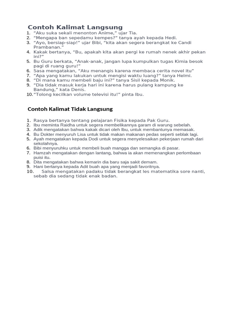 Contoh Kalimat Langsung dan Tidak Langsung | PDF