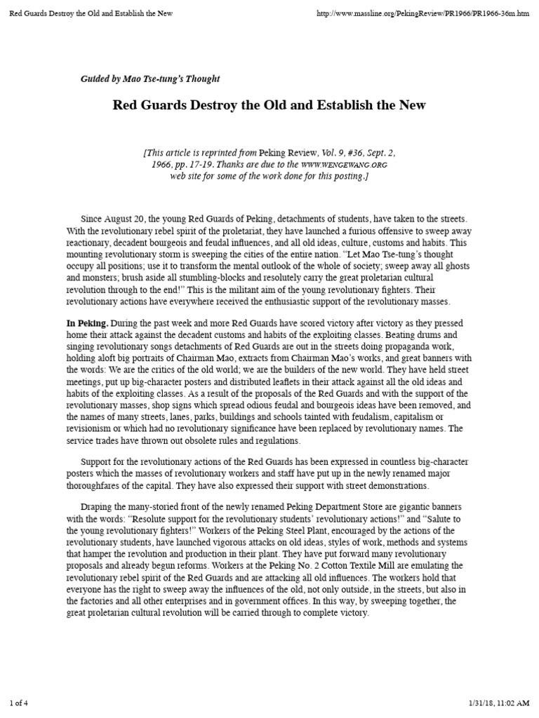 Red Guards: Destroying the Old World | PDF | Mao Zedong | Cultural ...