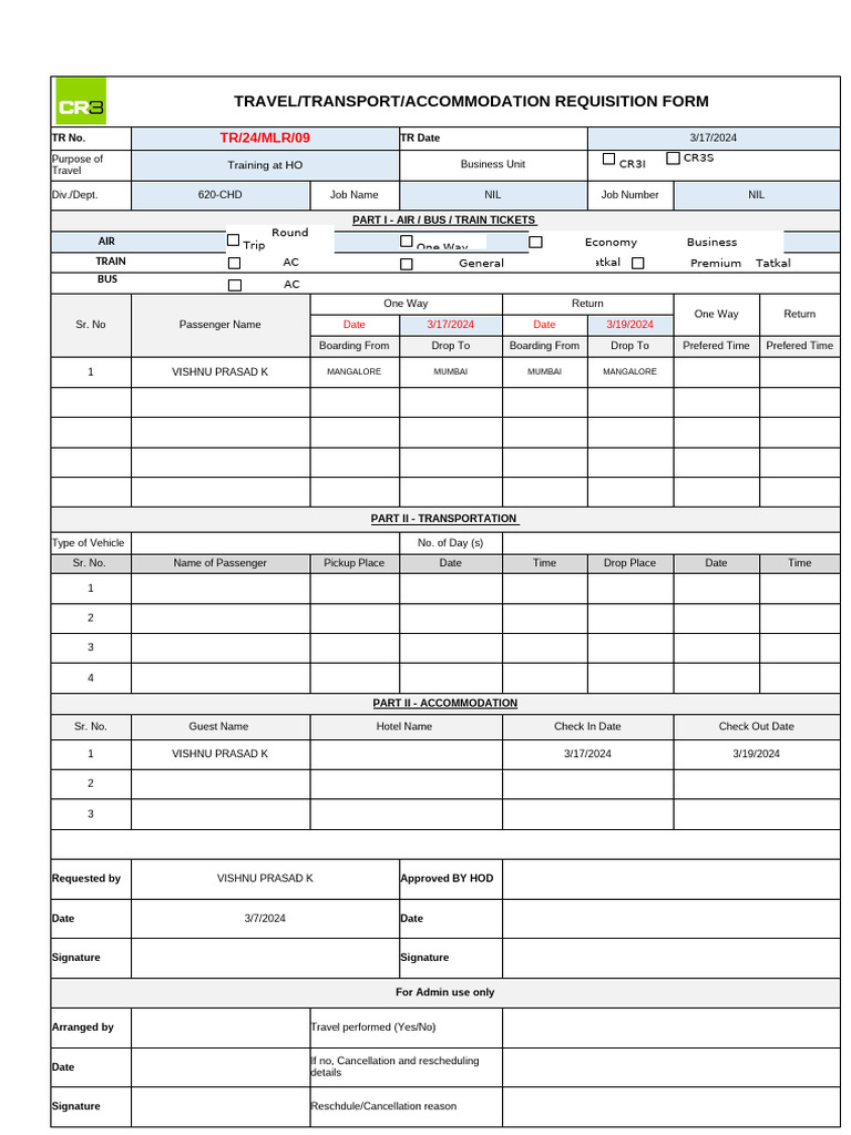 Travel Requisition Form New | PDF | Transport | Public Transport