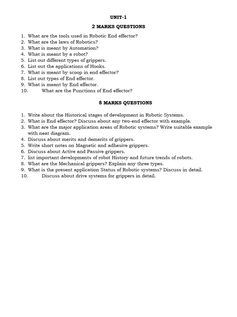 RA Imp Qs | PDF | Robotics | Actuator