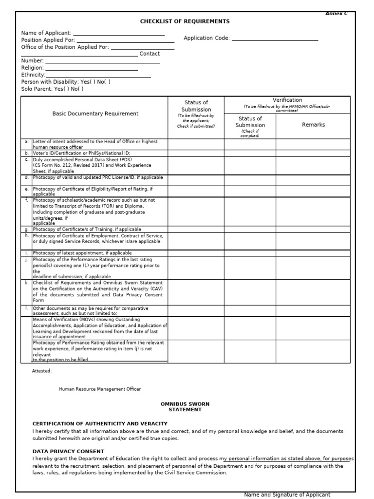 Annex C: Checklist of Requirements | PDF