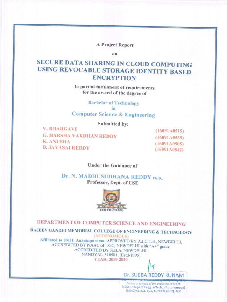 2019 20 Secure Data Sharing In Cloud Computing Using Revocable Storage