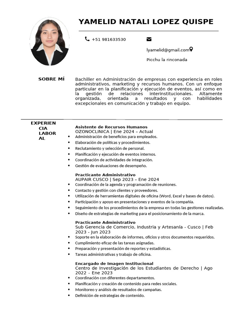CV Natali Lopez Quispe (1) (1) | PDF | Gestión de recursos humanos ... CV Natali Lopez Quispe (1) (1) | PDF | Gestión de recursos humanos ...