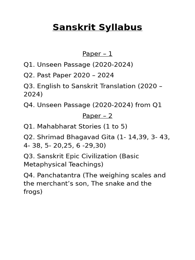 Sanskrit Syllabus Overview 2020-2024 | PDF