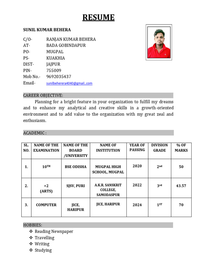 Sunil Kumar Behera CV | PDF