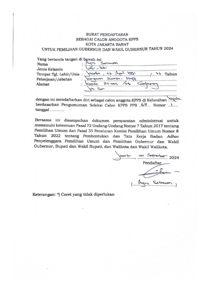 File Pendaftaran Kpps Pps 68 Kapuk | PDF