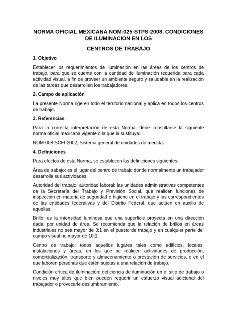 Norma Oficial Mexicana Nom-025-Stps-2008, Condiciones de Iluminacion en ...