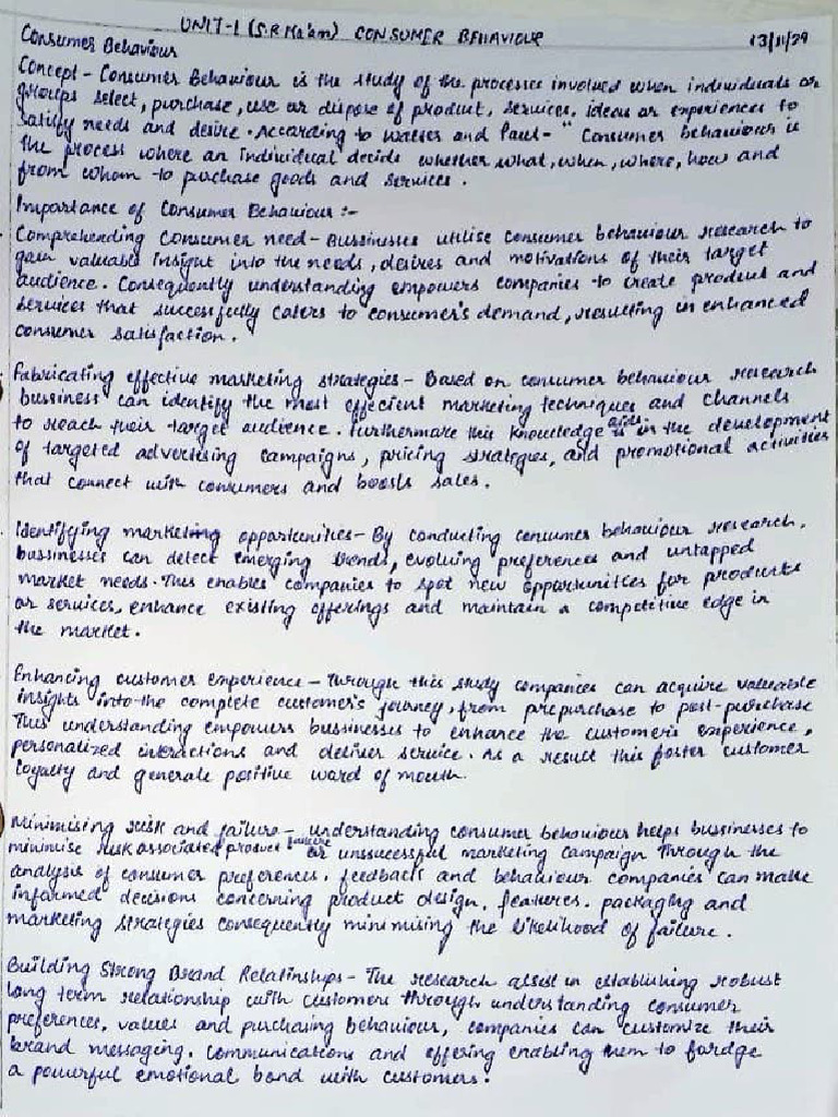 Consumer Behaviour Sem 3 Notes | PDF