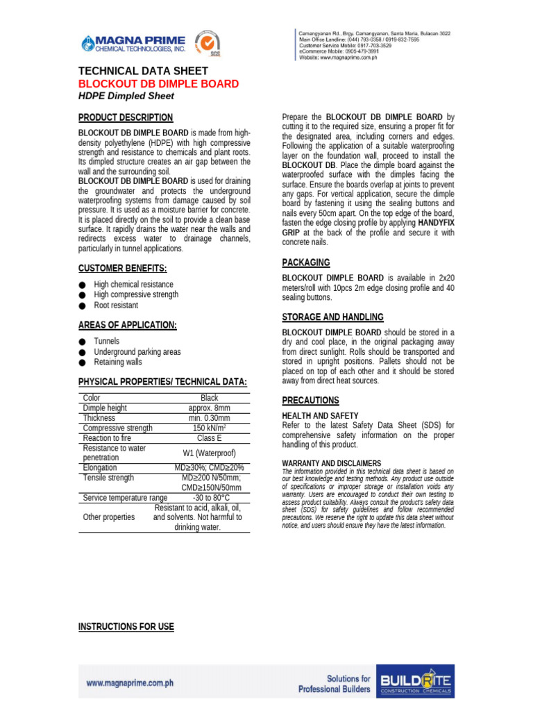 Tds_blockout Db Dimple Board | PDF | Drainage | Concrete