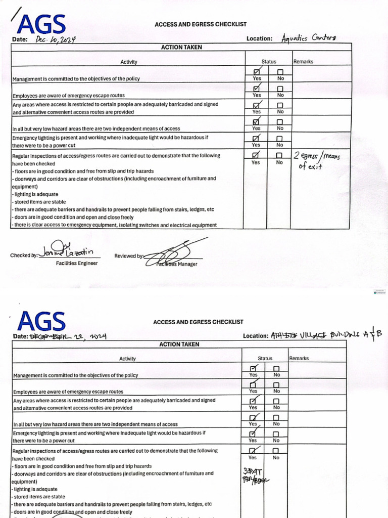 Access&Egress Checklist | PDF