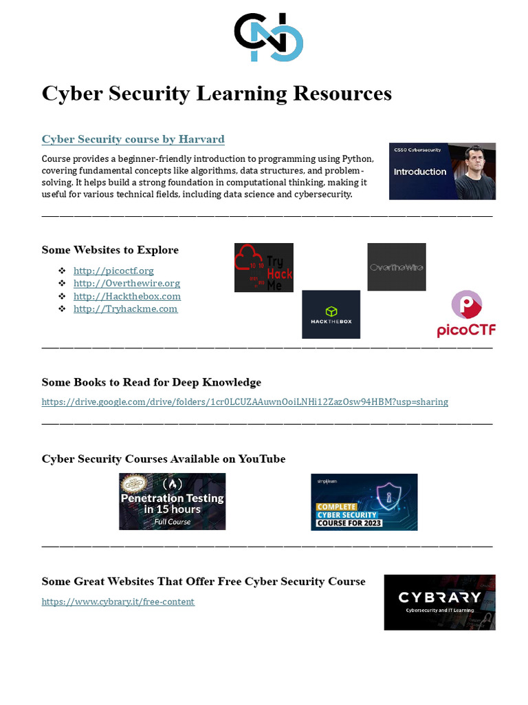 Cyber Security Learning Resources | PDF