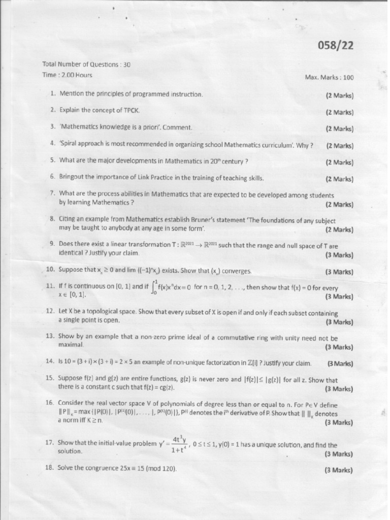 Question Paper Assistant Professor Mathematics | PDF