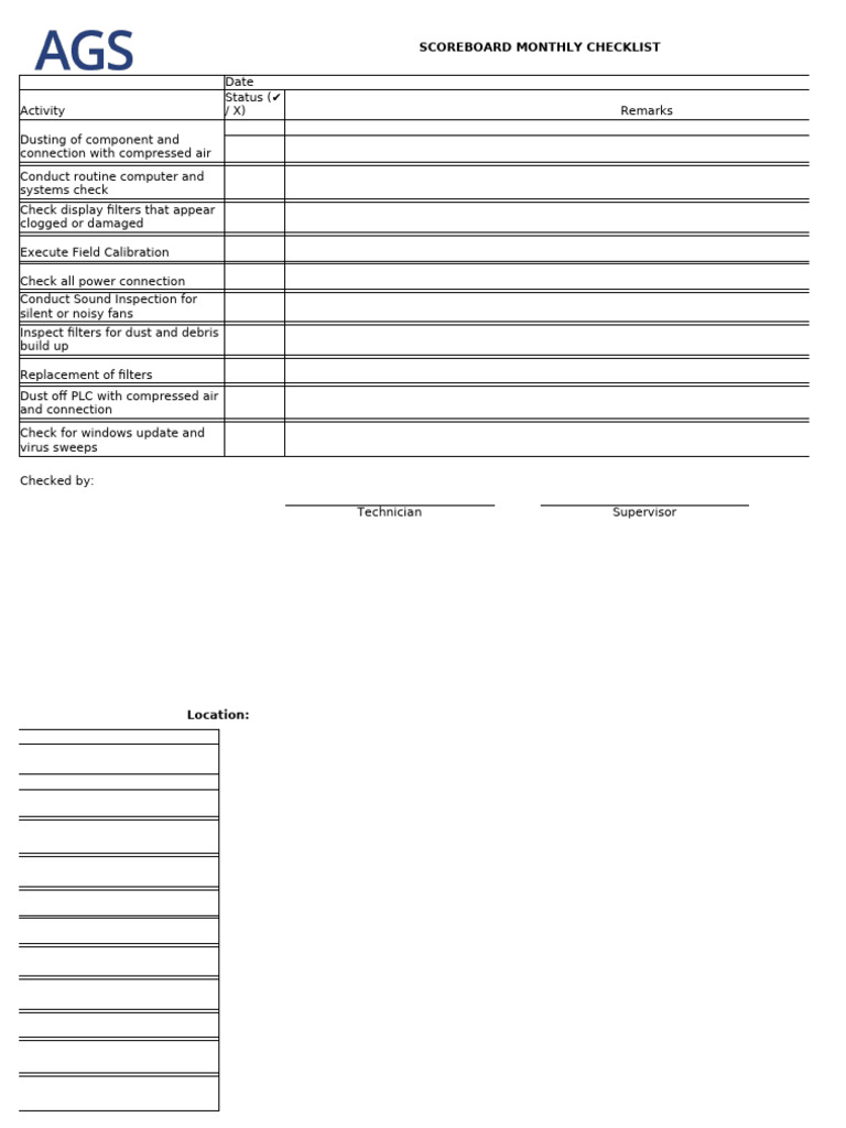 Monthly Equipment Maintenance Checklist | PDF
