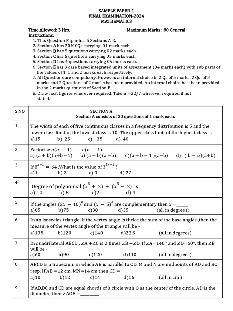 DPS-Sample-Paper-01 | PDF | Area | Triangle