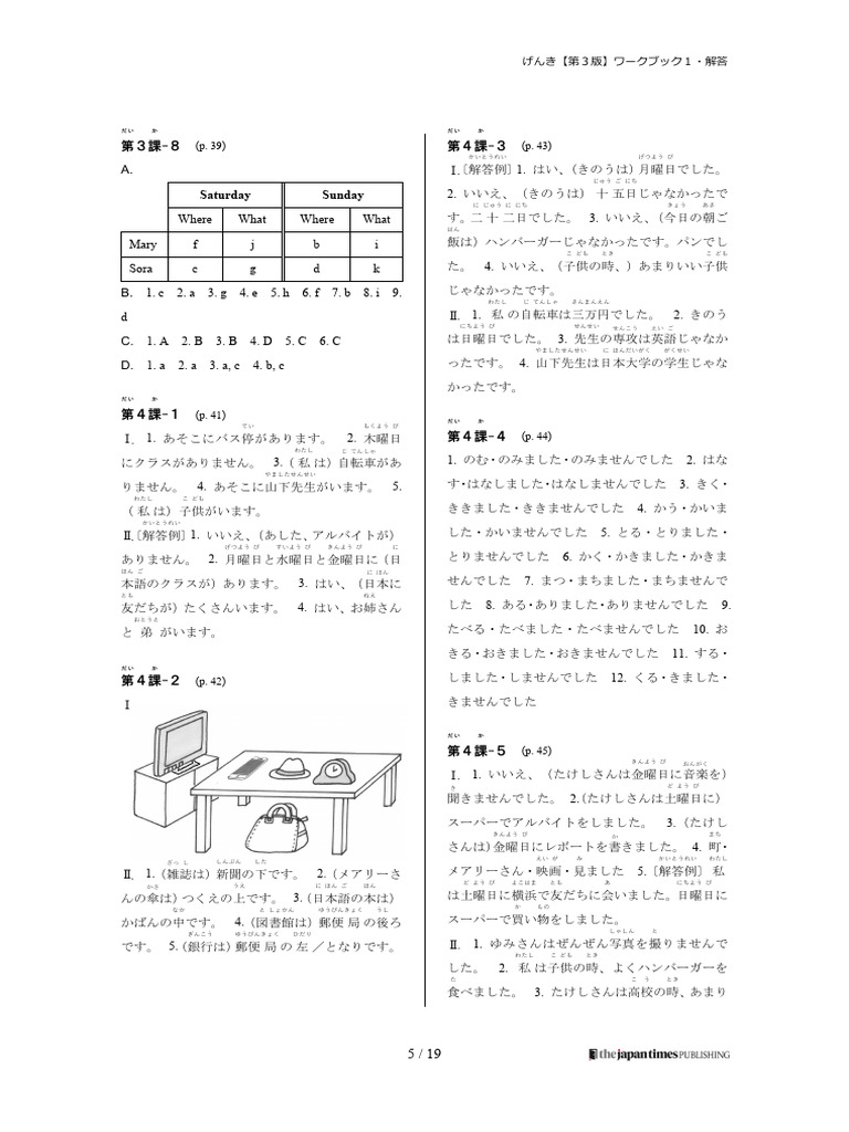 Genki Workbook 1 - 3rd Edition Answer Key 10 | PDF