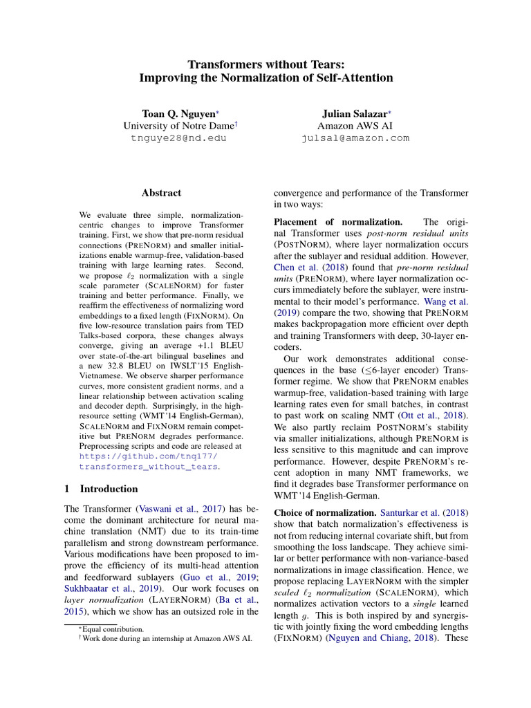 Transformers Without Tears | PDF | Learning | Algorithms