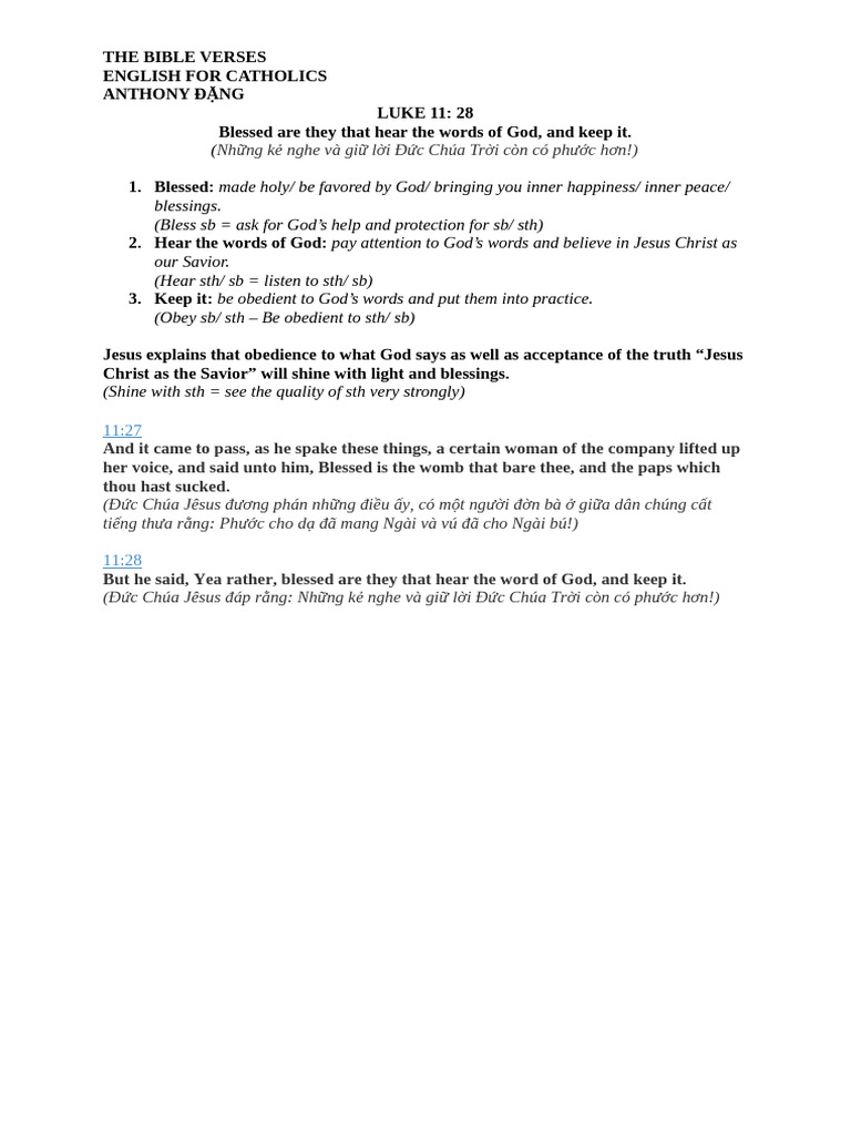 The Bible Verves Luke 11-28 | PDF