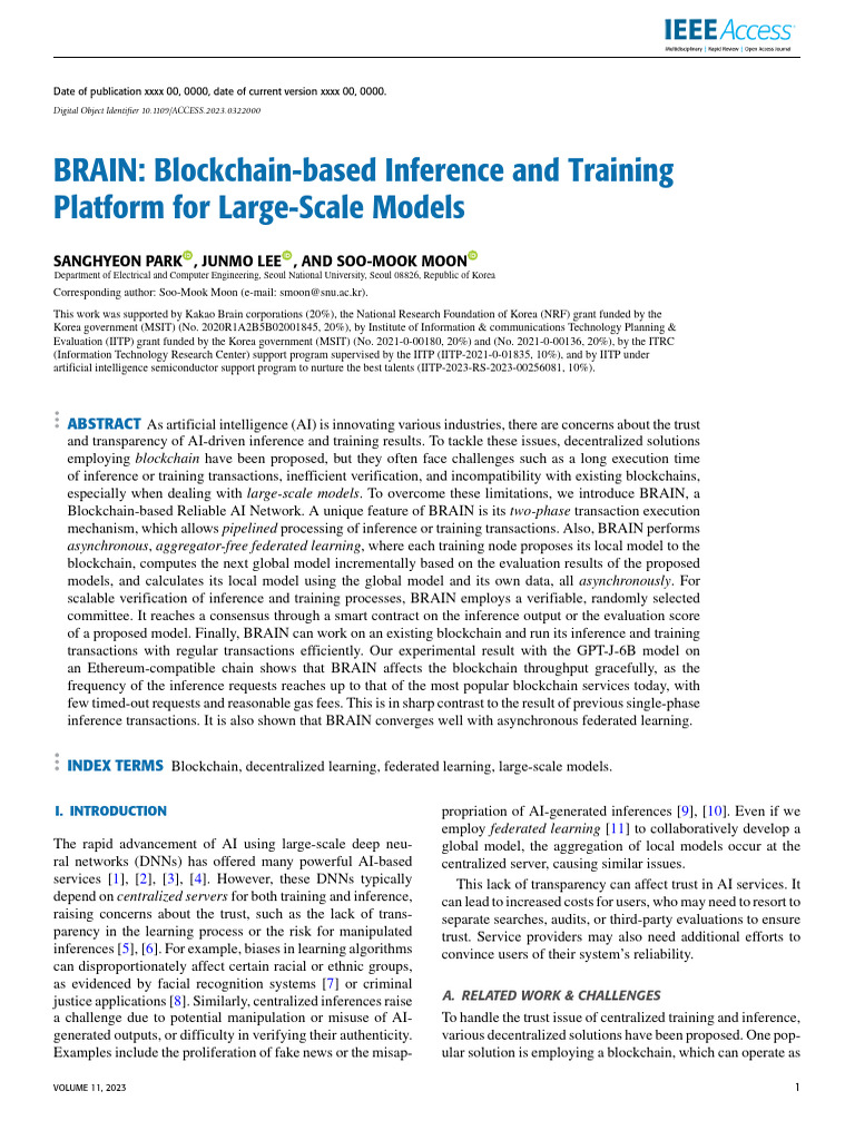 BRAIN Blockchain-Based Inference and Training Platform For Large-Scale Models | PDF | Artificial ...