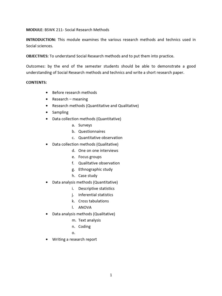 Social Research Methods Module | PDF | Sampling (Statistics) | Focus Group
