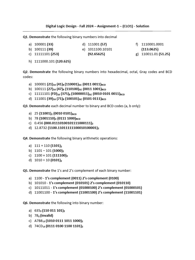 DLD_Assignment1_sol | PDF | Binary Coded Decimal | Arithmetic