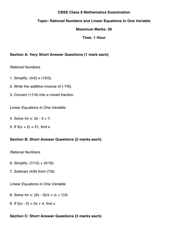 CBSE Class 8 Math Advanced Question Paper No Slashes 2 | PDF