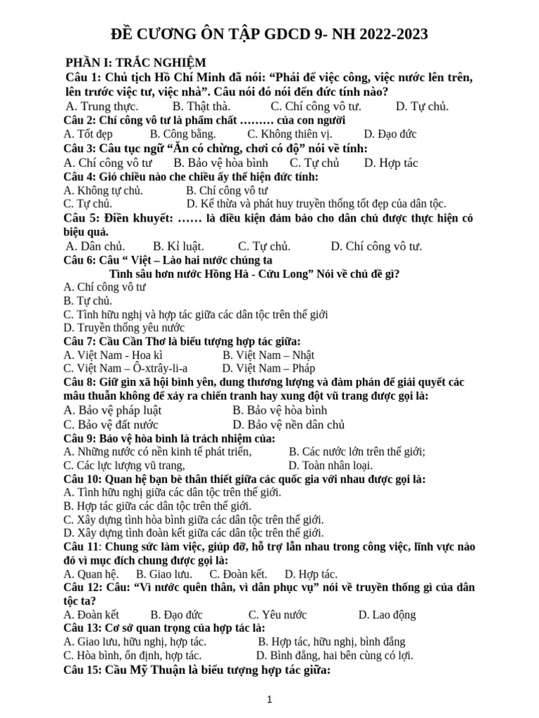 FILE - 20221225 - 081611 - ĐỀ CƯƠNG ÔN TẬP GDCD 9 NH 22 23 3 | PDF