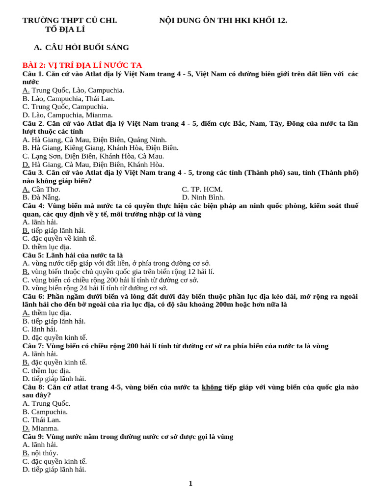 Decuong on Thi k12 Hki | PDF