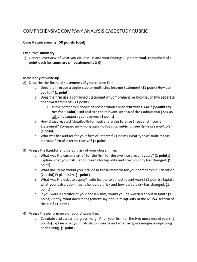 Comprehensive Company Analysis Case Study Rubric | PDF | Equity (Finance) | Revenue