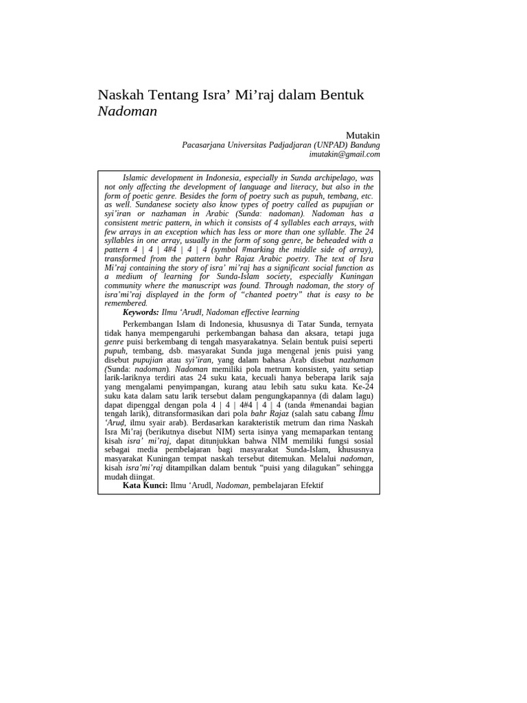 Admin, 09 LEKTUR 2013 01 Layout Naskah Tentang Israâ ™ Miâ ™raj Dalam Bentuk Nadoman | PDF